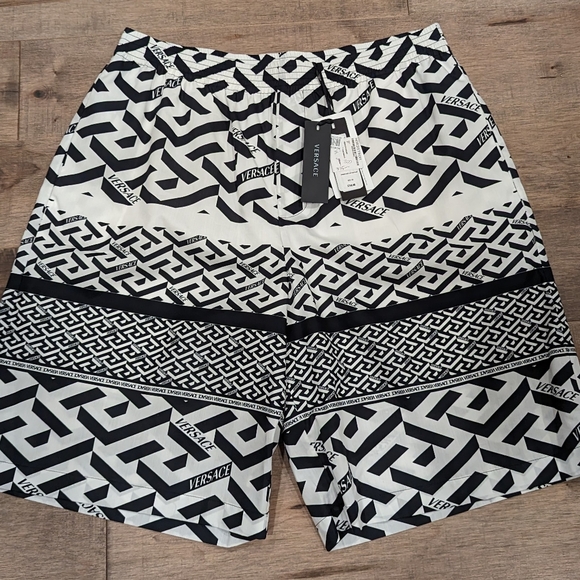 Versace | Shorts | Mens Versace La Greca Monogram Cotton Blend Shorts ...